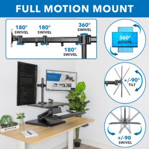 Mount-It! Standing Desk Converter, Stand Up Desk Riser with Dual Monitor Mount, Adjustable Workstation in Black, Top Platform 23" Wide, Keyboard Mouse Tray 27" Wide, Raises 5" to 17" Tall