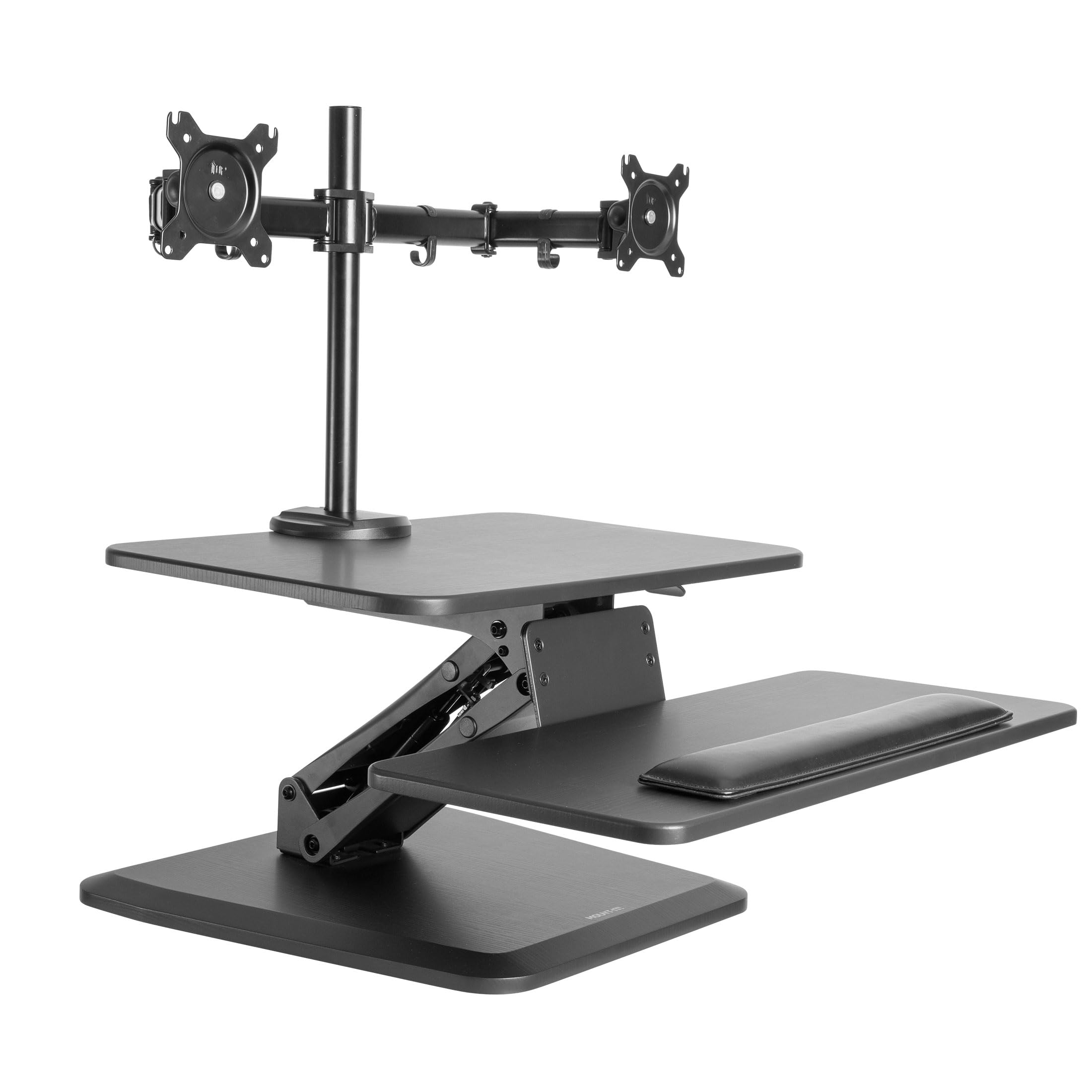 Mount-It! Standing Desk Converter, Stand Up Desk Riser with Dual Monitor Mount, Adjustable Workstation in Black, Top Platform 23" Wide, Keyboard Mouse Tray 27" Wide, Raises 5" to 17" Tall