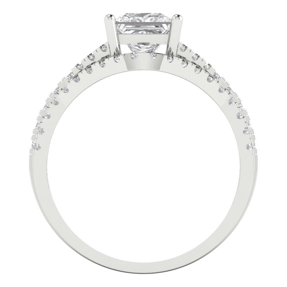 Clara Pucci 3.36 ct Princess Cut Genuine Zircon 14k White Gold Solitaire W/Accents Wedding Bridal Engagement Set Ring Band Size 4.5