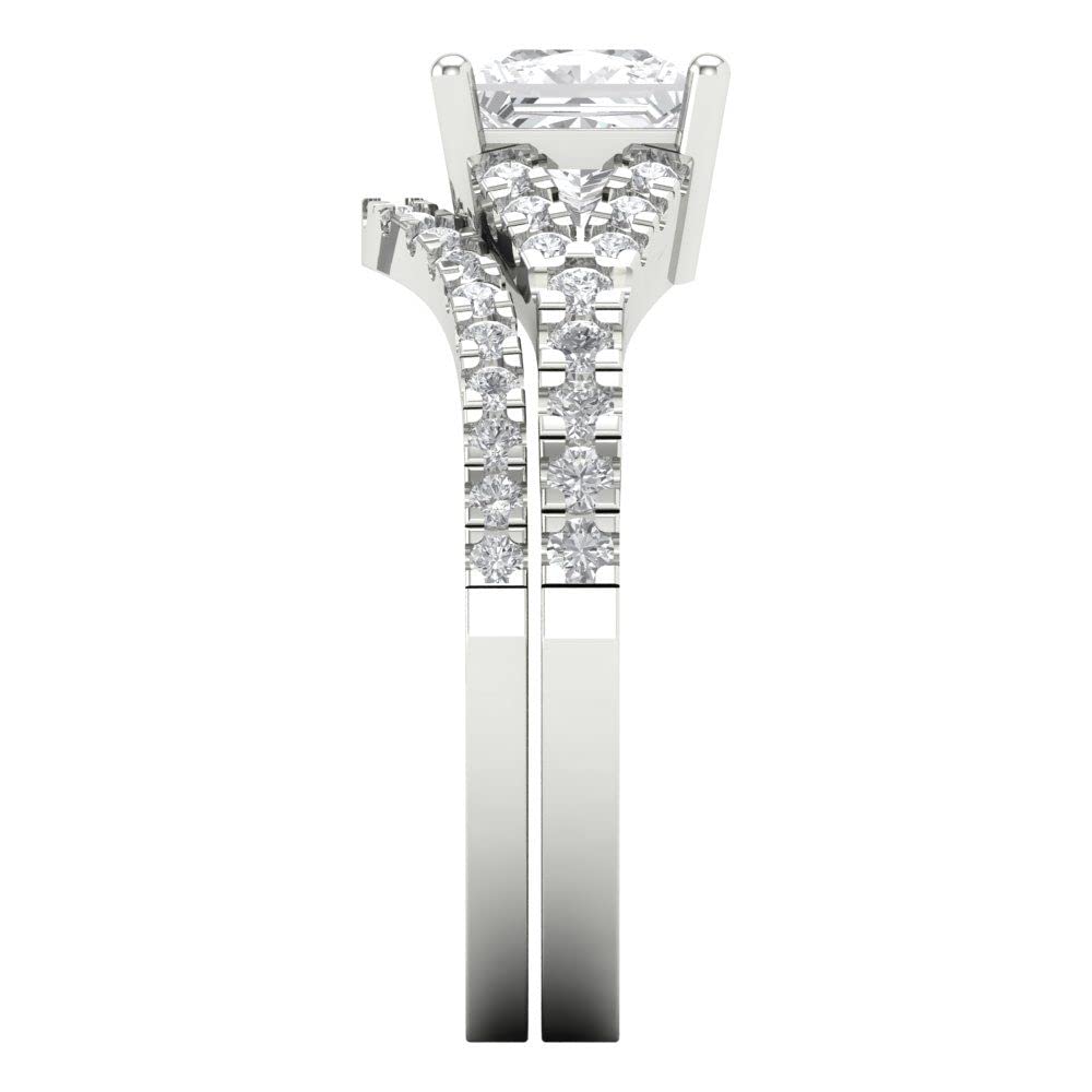 Clara Pucci 3.36 ct Princess Cut Genuine Zircon 14k White Gold Solitaire W/Accents Wedding Bridal Engagement Set Ring Band Size 4.5