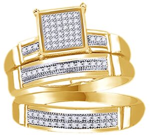 jewel zone us white natural diamond engagement and wedding trio band ring set in 10k solid yellow gold (0.25 carat)