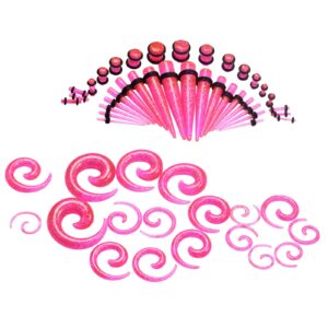 oyaface 54pc gauges kit ear stretching 14g-00g acrylic spiral tapers plugs body piercing set pink