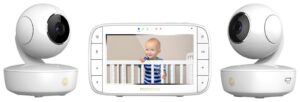 motorola mbp36xl-2 portable video baby monitor, 5-inch color screen, 2 rechargeable cameras with remote pan, tilt, and zoom, two-way audio, and room temperature display