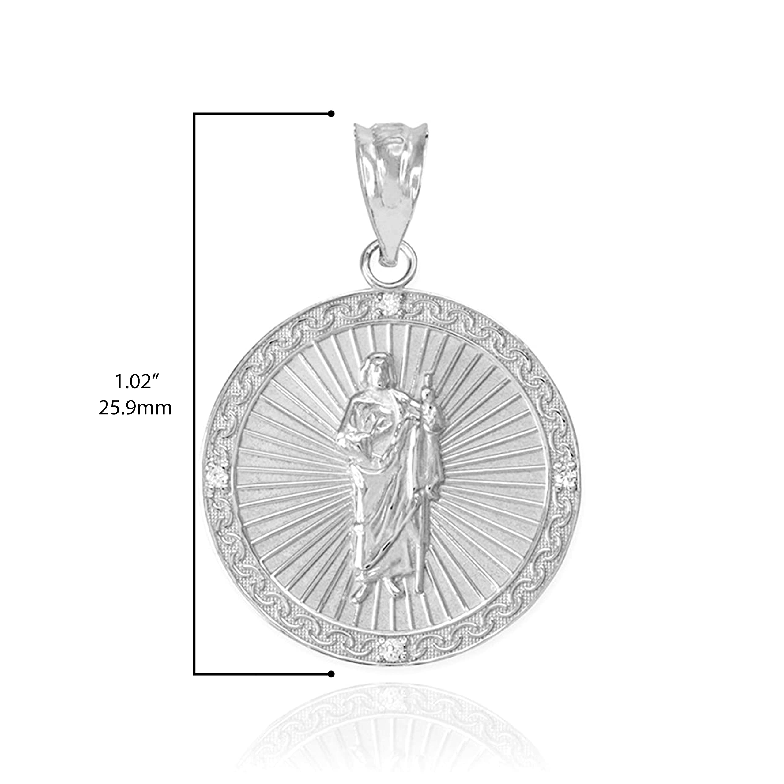 .925 Sterling Silver Cubic Zirconia 1" Saint Jude Thaddeus Patron Saint of Lost Causes Pendant - Pendant Only