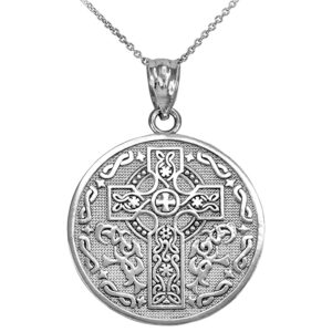 .925 sterling silver reversible celtic knot cross and irish blessing dangling pendant necklace - 20" chain