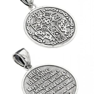 .925 Sterling Silver Reversible Celtic Knot Cross and Irish Blessing Dangling Pendant Necklace - 20" Chain