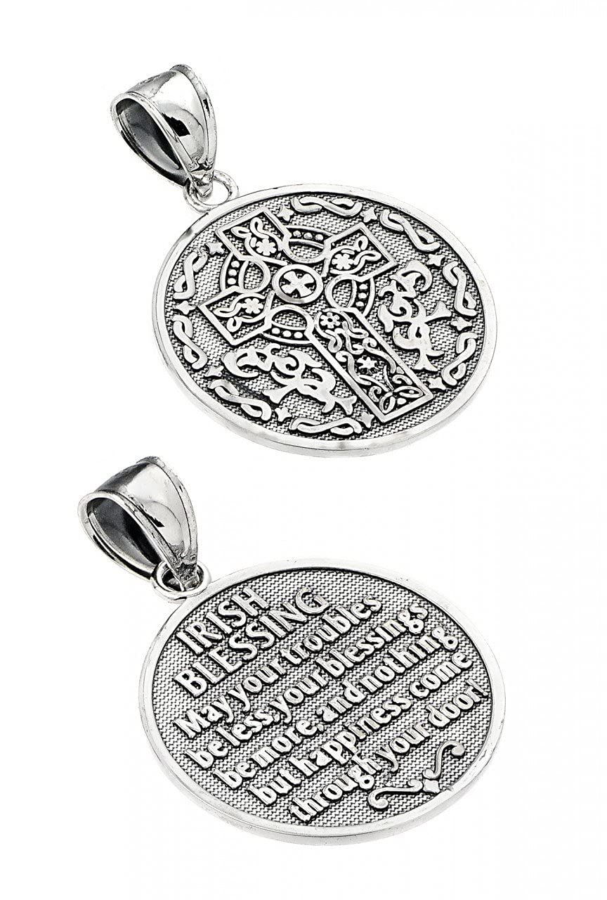 .925 Sterling Silver Reversible Celtic Knot Cross and Irish Blessing Dangling Pendant Necklace - 20" Chain