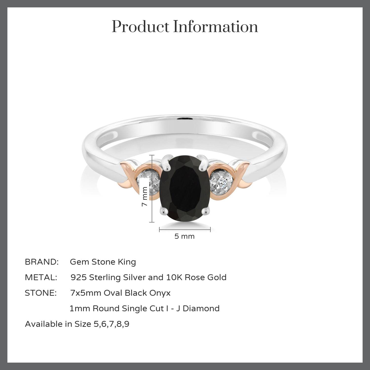 Gem Stone King 925 Sterling Silver and 10K Rose Gold 7X5MM Oval Gemstone Birthstone and Diamond Accent Engagement Ring | Wedding Anniversary Promise Ring For Women | Available In Size 5-9