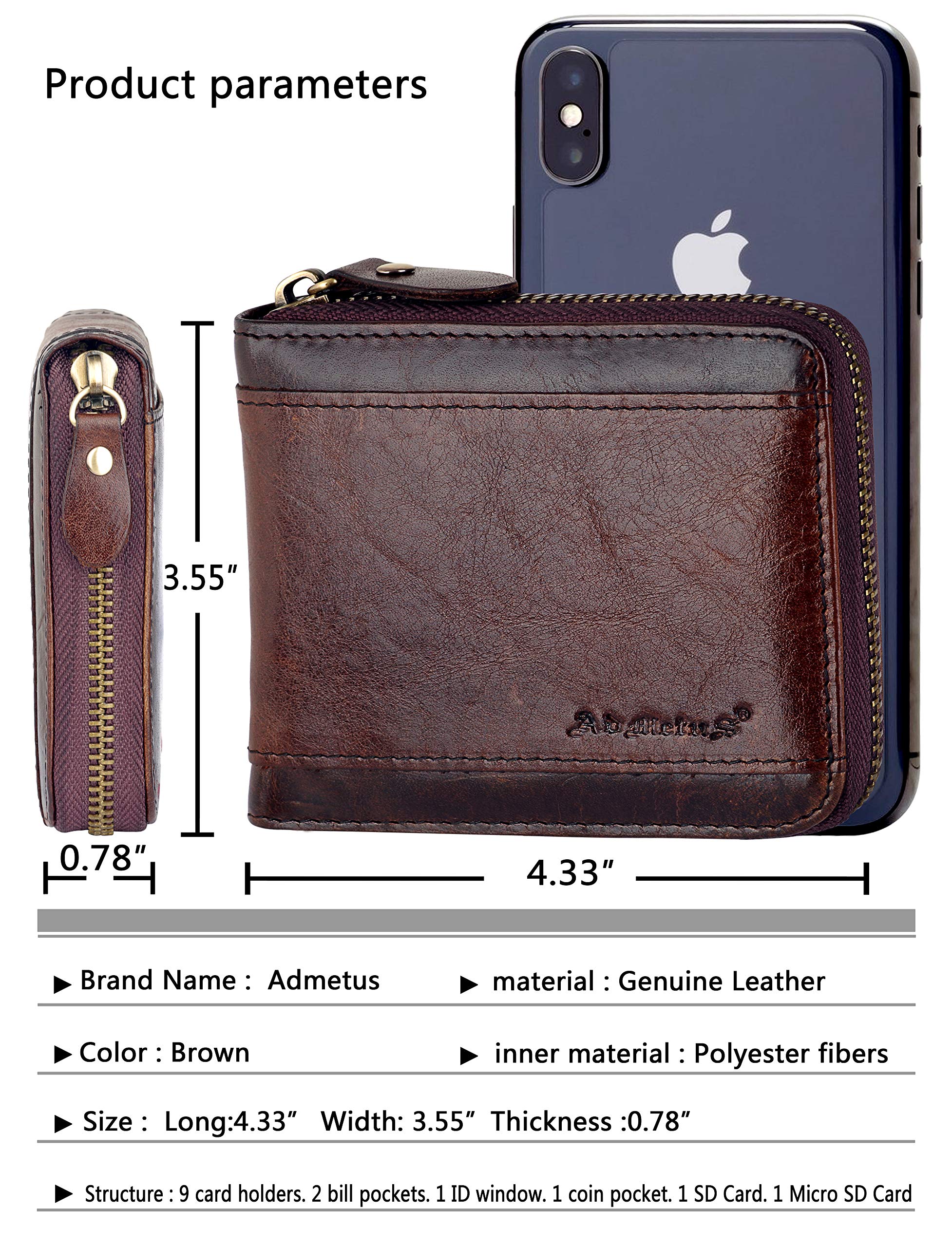 Admetus Christmas gift Men gifts Genuine Leather Short Zip Cowhide Wallet credit card ID Purses 2