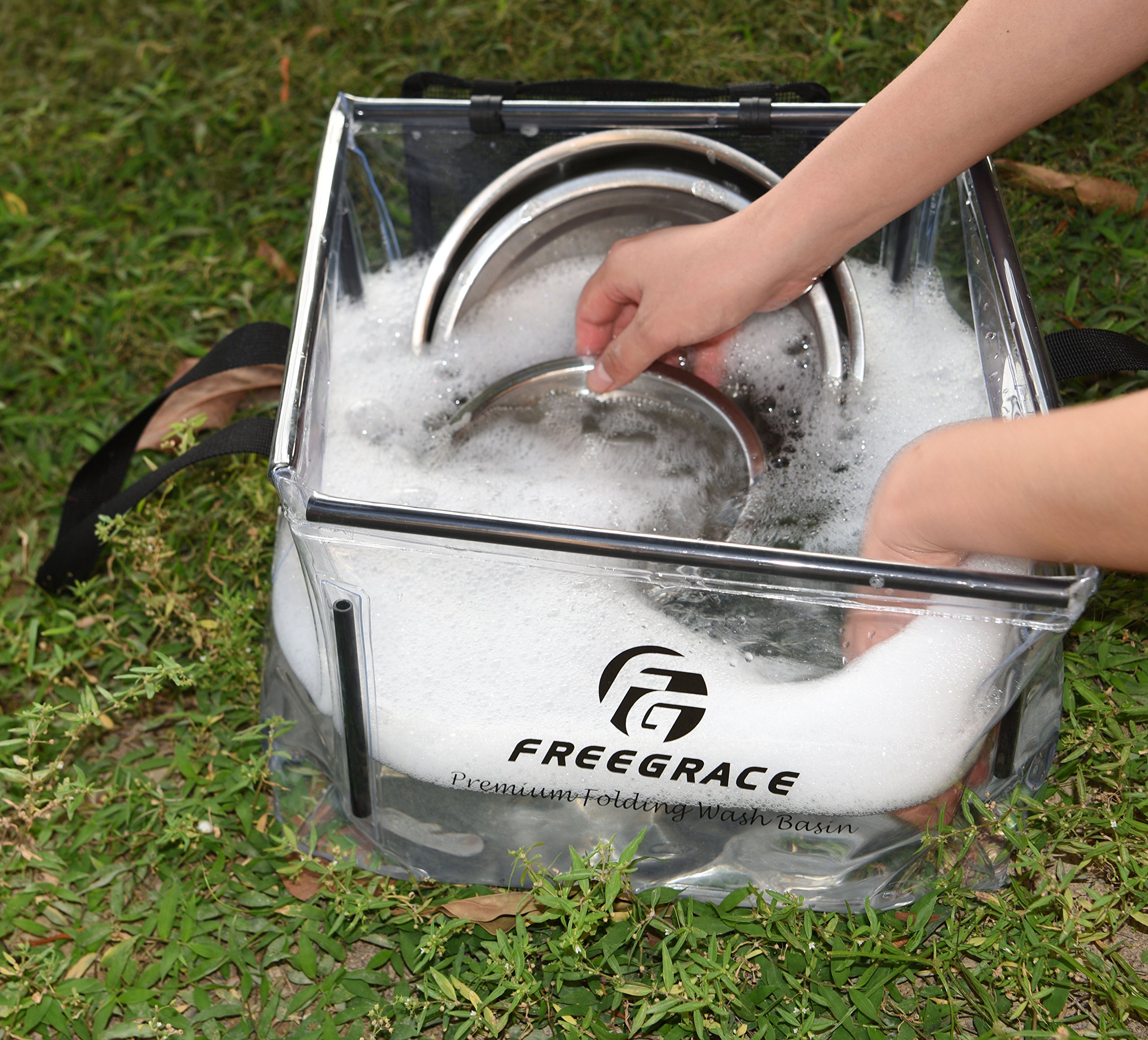 Freegrace Premium Folding Wash Basin - Collapsible Water Sink Container - Lightweight & Durable Transparent Plastic - Wash Dishes Everywhere - Suitable for Camping & Outdoor Activities