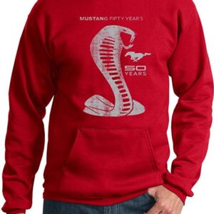 Lucky Ride Ford Mustang Shelby Cobra Hoodie with 50 Years design, Red, XL