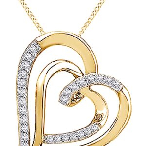 Jewel Zone US Round White Natural Diamond Double Heart Pendant Necklace in 14k Yellow Gold Over Sterling Silver (1/6 Ct)