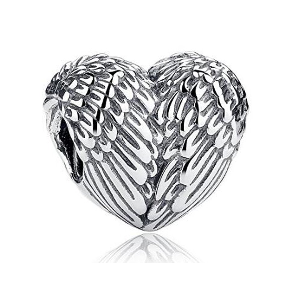 ARTCHARM 925 Sterling Silver Feathers Angel Wing Heart Shape Charm Bead Fit European Bracelet Necklace