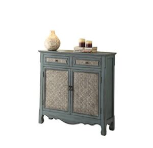 acme winchell 2 drawers wooden console table with 2 doors in antique blue