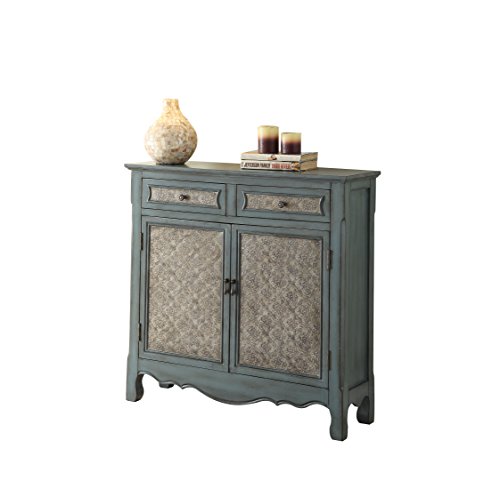 Acme Winchell 2 Drawers Wooden Console Table with 2 Doors in Antique Blue