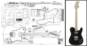 plan of fender telecaster deluxe electric guitar - full scale print