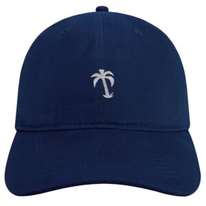 trendy apparel shop palm tree embroidered soft low profile adjustable cotton cap - navy