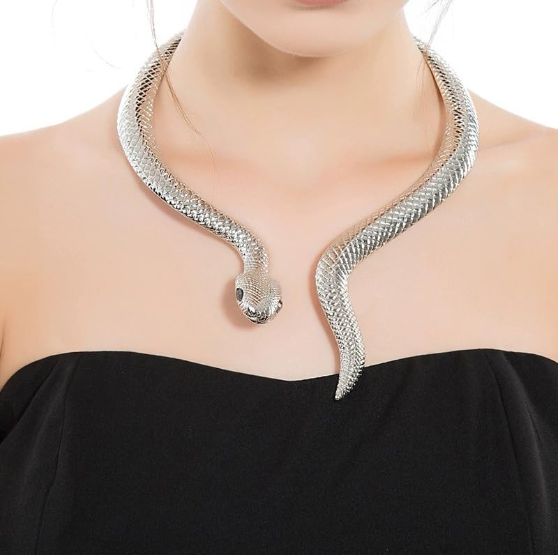 Jerollin Vintage Exaggerated Alloy Choker Silver Snake Adjustable Collar Collar Necklace