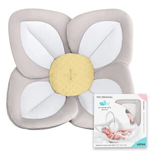 blooming bath baby bath seat - baby tubs for newborn infants to toddler 0 to 6 months and up - baby essentials must haves - the original washer-safe flower seat (lotus, gray/white/yellow)