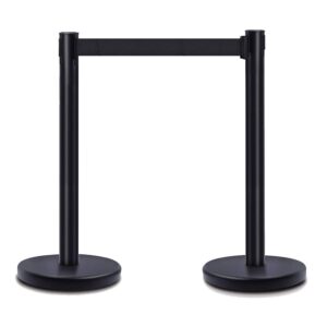 durasteel heavy duty crowd control stanchion - premium steel black stanchions - 6.5 feet black retractable belt - safety barrier stands & line dividers - set of 2