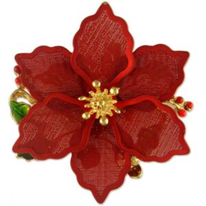 new christmas red gold poinsettia flower brooch pin pendant