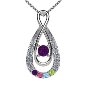 central diamond center yours infinity mother & child necklace 1 to12 stones w/ 1.00mm 22" adj. chain - platinum plated