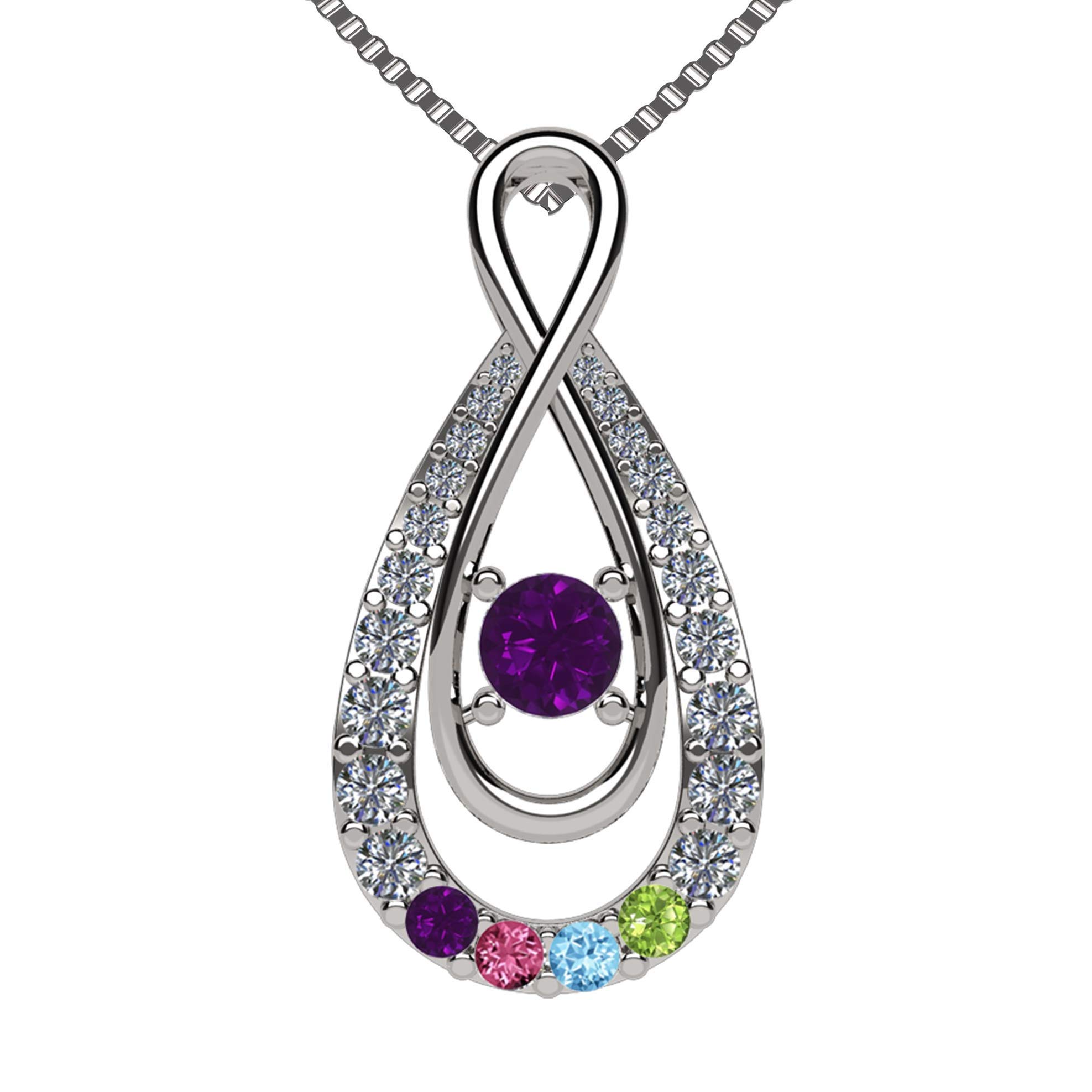 Central Diamond Center Yours Infinity Mother & Child Necklace 1 to12 stones w/ 1.00mm 22" Adj. Chain - Platinum Plated