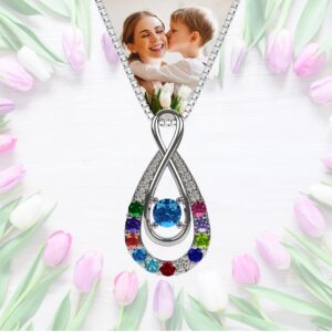 Central Diamond Center Yours Infinity Mother & Child Necklace 1 to12 stones w/ 1.00mm 22" Adj. Chain - Platinum Plated