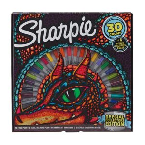 sharpie special collectors edition permanent markers and dragon coloring pages, fine and ultra fine point, 30 count