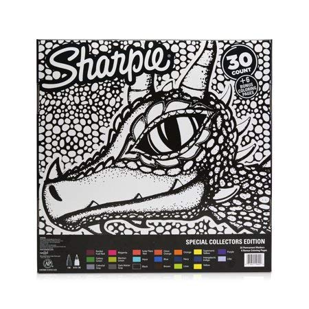 Sharpie Special Collectors Edition Permanent Markers and Dragon Coloring Pages, Fine and Ultra Fine Point, 30 Count