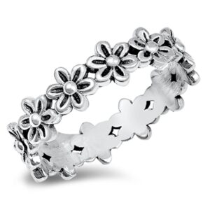 plumeria flower eternity promise ring .925 sterling silver daisy band size 8