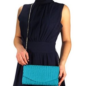 Peach Couture Womens Vintage Satin Pleated Envelope Evening Cocktail Wedding Party Handbag Clutch (Teal)