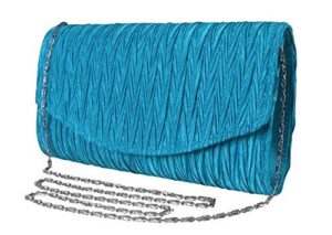 peach couture womens vintage satin pleated envelope evening cocktail wedding party handbag clutch (teal)