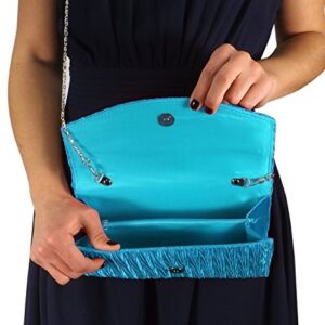 Peach Couture Womens Vintage Satin Pleated Envelope Evening Cocktail Wedding Party Handbag Clutch (Teal)