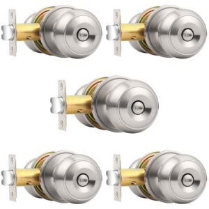 probrico brushed nickel bed/bath knobs keyless privacy interior doors locksets, 5 pack