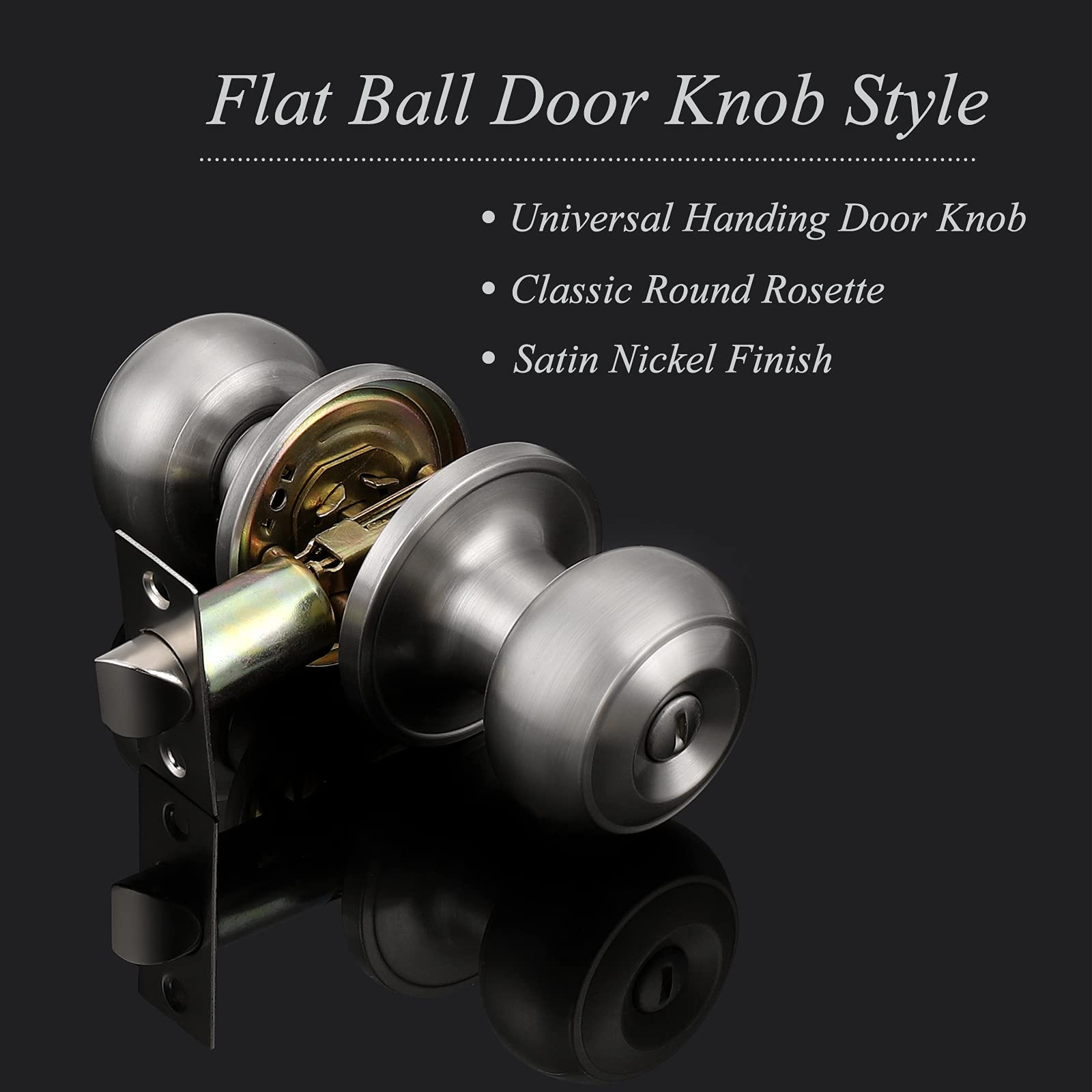 Probrico Brushed Nickel Bed/Bath Knobs Keyless Privacy Interior Doors Locksets, 5 Pack