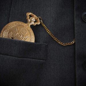 Daniel Steiger American Eagle Luxury Vintage Hunter Pocket Watch with Chain - 18k Gold Plating - Hand-Made Hunter Pocket Watch - Engraved Flying Eagle Design - White Dial with Black Roman Numerals