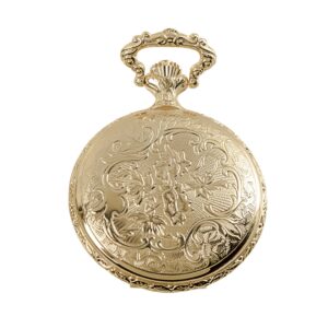 Daniel Steiger American Eagle Luxury Vintage Hunter Pocket Watch with Chain - 18k Gold Plating - Hand-Made Hunter Pocket Watch - Engraved Flying Eagle Design - White Dial with Black Roman Numerals