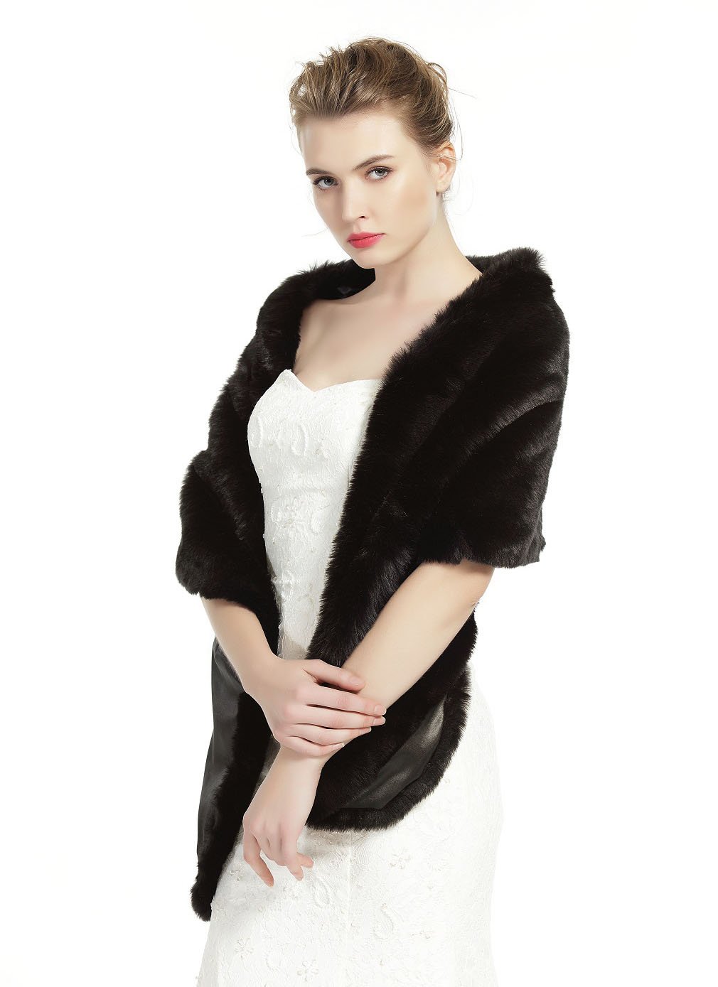 BEAUTELICATE Women's Faux Fur Shawl Stoles Wrap for Bridal/Wedding/Party