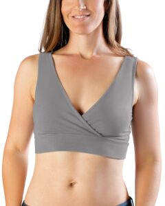 kindred bravely organic cotton maternity & nursing sleep bra | wireless cotton bras for women (grey, medium)