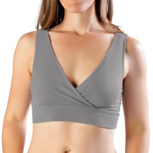 Kindred Bravely Organic Cotton Maternity & Nursing Sleep Bra | Wireless Cotton Bras for Women (Grey, Medium)