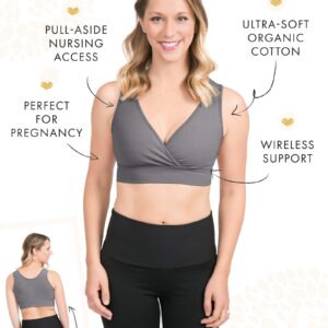 Kindred Bravely Organic Cotton Maternity & Nursing Sleep Bra | Wireless Cotton Bras for Women (Grey, Medium)