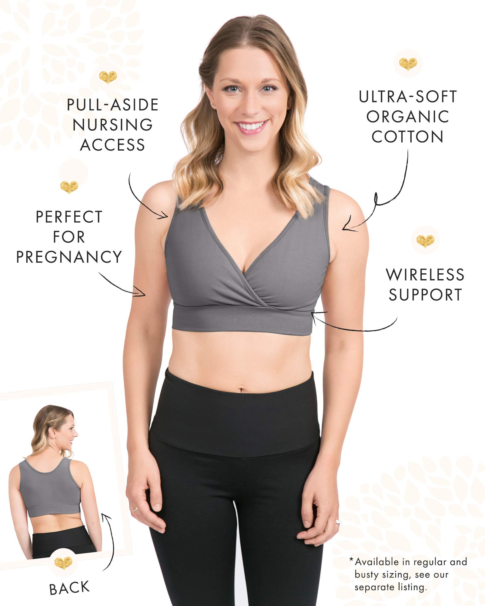 Kindred Bravely Organic Cotton Maternity & Nursing Sleep Bra | Wireless Cotton Bras for Women (Grey, Medium)