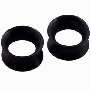 Qmcandy 26pcs 8G-1" Black Thin Silicone Double Flared Hollow Flexible Ear Tunnels Kit Ear Stretching Set (13 Pairs)