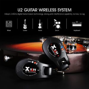 Xvive U2 Wireless Guitar System Rechargeable 2.4GHz Guitar Wireless Transmitter and Receiver for Electric Guitar Bass Violin Keyboard