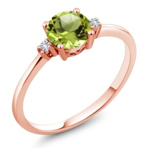 gem stone king 10k rose gold green peridot and white created sapphire solitaire engagement ring for women (0.88 cttw, round 6mm, gemstone august birthstone, size 6)