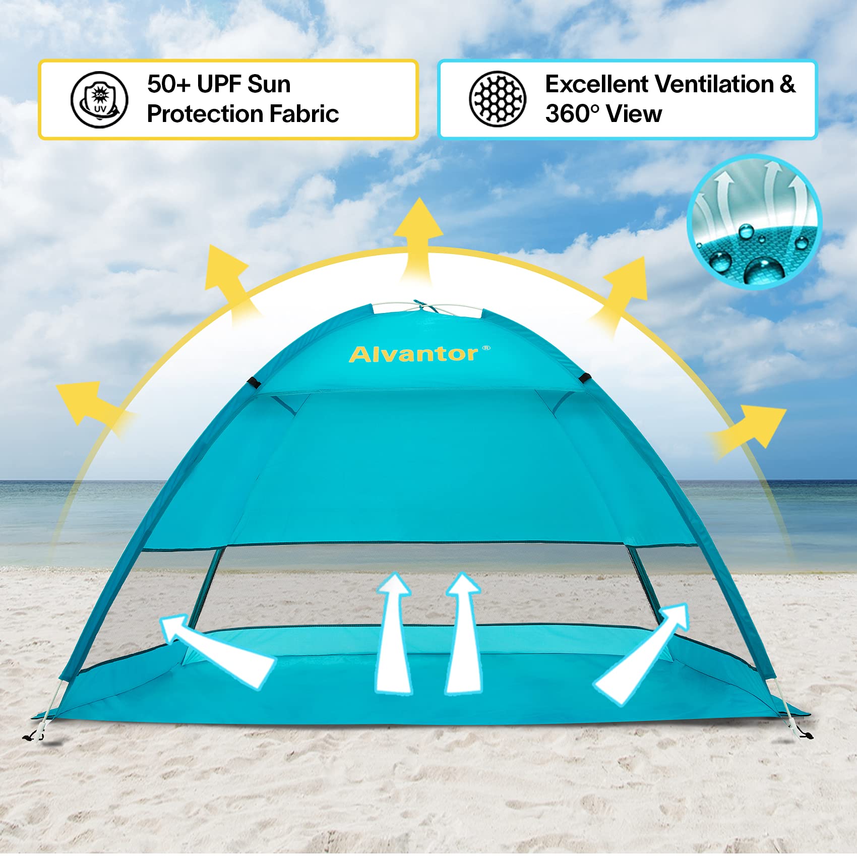 Alvantor Beach Tent Coolhut Plus Beach Umbrella Outdoor Sun Shelter Cabana Automatic Instant Pop-Up UPF 50+ Sun shade Portable Camping Fishing Hiking Canopy Easy Set Up Light Weight Windproof