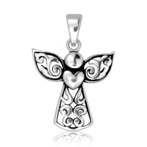 withlovesilver 925 sterling silver bali filigree cross guardian angel holding heart wing pendant