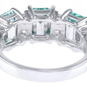 Jewel Zone US Simulated Blue Green Tourmaline & White Cubic Zirconia Three Stone Engagement Ring in Sterling Silver