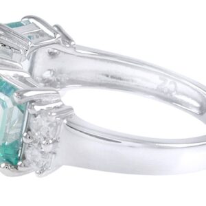 Jewel Zone US Simulated Blue Green Tourmaline & White Cubic Zirconia Three Stone Engagement Ring in Sterling Silver